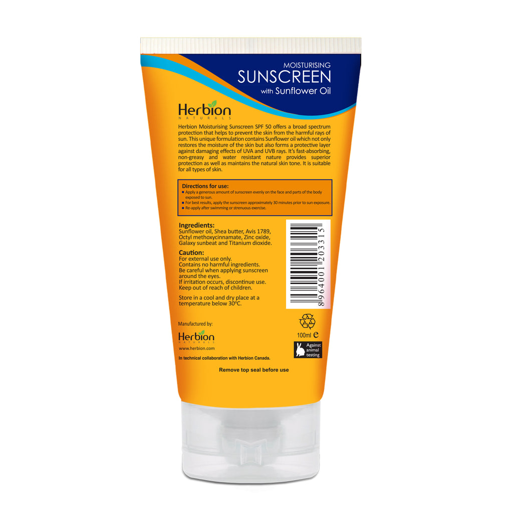 Natural Sun Block - SPF 50 - Moisturizing Sunscreen with Sunflower Oil